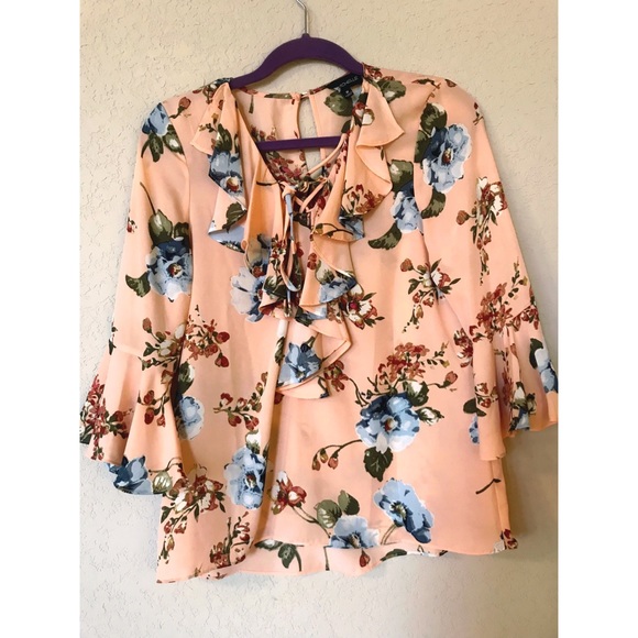 My Michelle | Tops | My Michelle Peach Floral Ruffle Blouse | Poshmark
